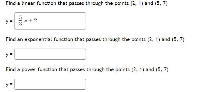 Solved Find a linear function that passes through the points | Chegg.com
