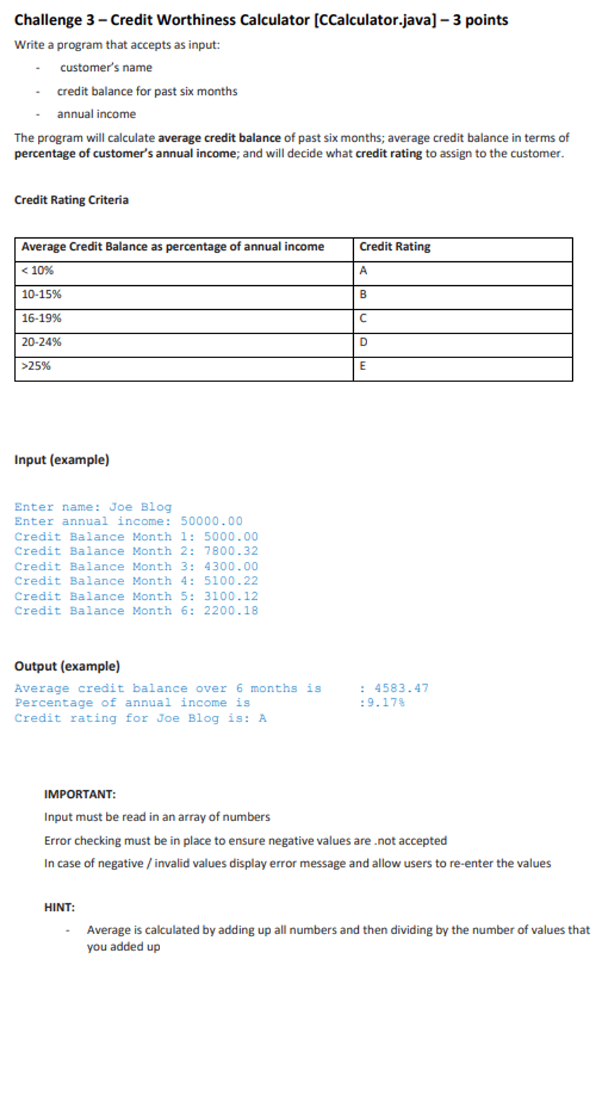 Solved Challenge 3 - Credit Worthiness Calculator | Chegg.com