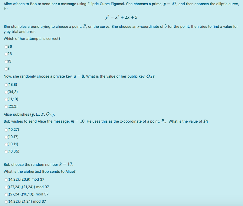 Solved Alice wishes to Bob to send her a message using | Chegg.com