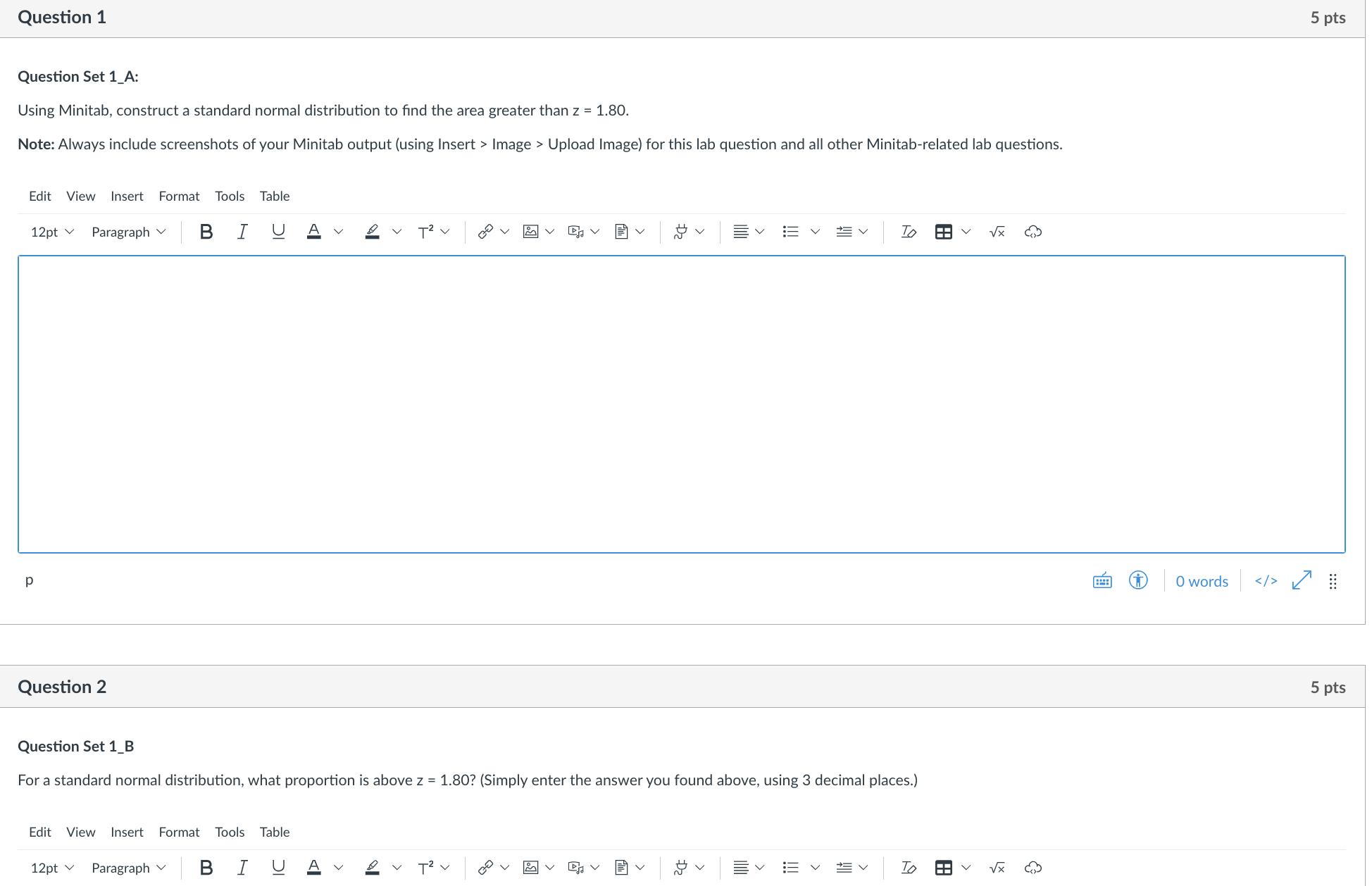 Solved Question Set 1_C: Using Minitab, construct a normal | Chegg.com