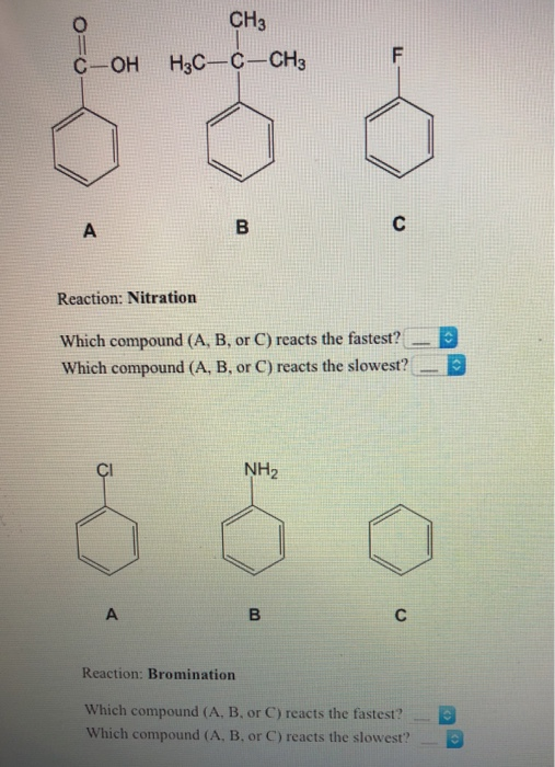 Solved CH3 H3C-C-CH3 C-OH Reaction: Nitration Which compound | Chegg.com
