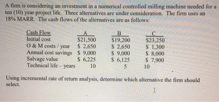 Solved A firm is considering an investment in a numerical | Chegg.com
