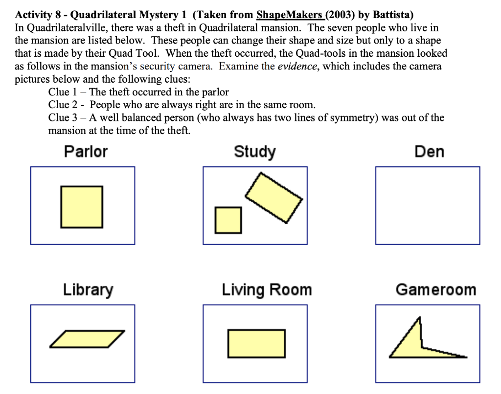 Activity 8 - Quadrilateral Mystery 1 (Taken from | Chegg.com