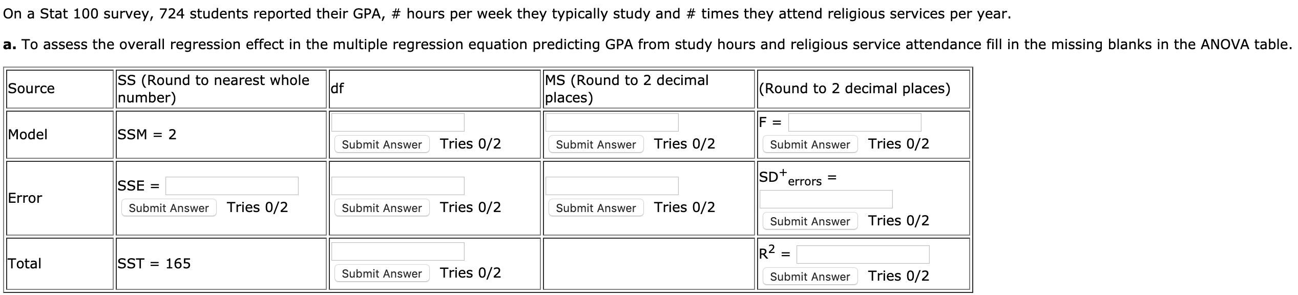 Solved On a Stat 100 survey, 724 students reported their | Chegg.com