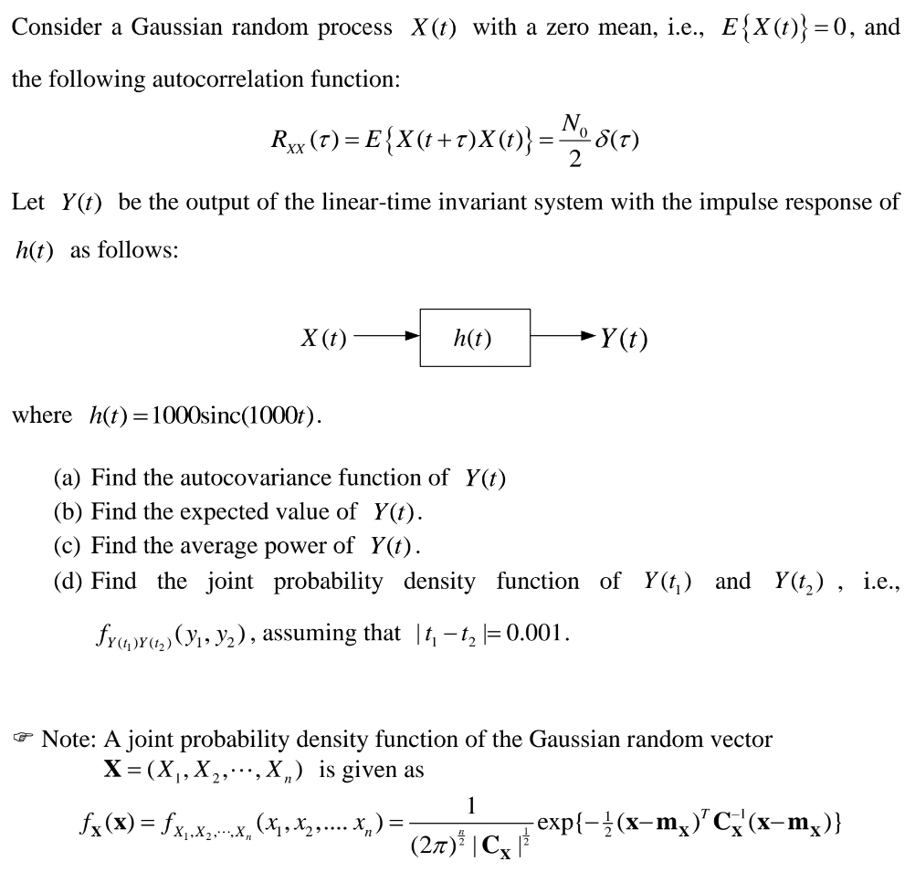 Consider a Gaussian random process X(t) with a zero | Chegg.com