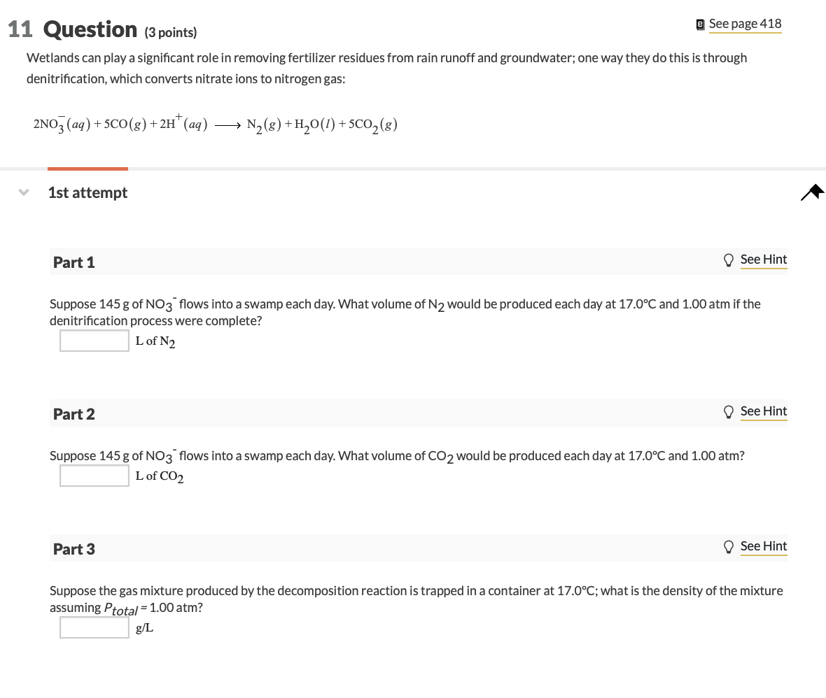 Solved 11 Question (3 points) e See page 418 Wetlands can | Chegg.com