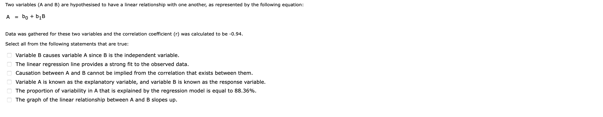 Solved Two variables (A and B) are hypothesised to have a | Chegg.com