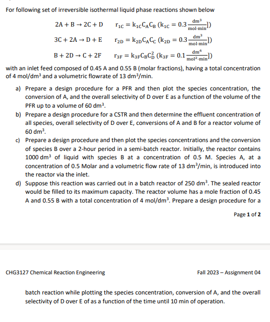 Solved For following set of irreversible isothermal liquid | Chegg.com