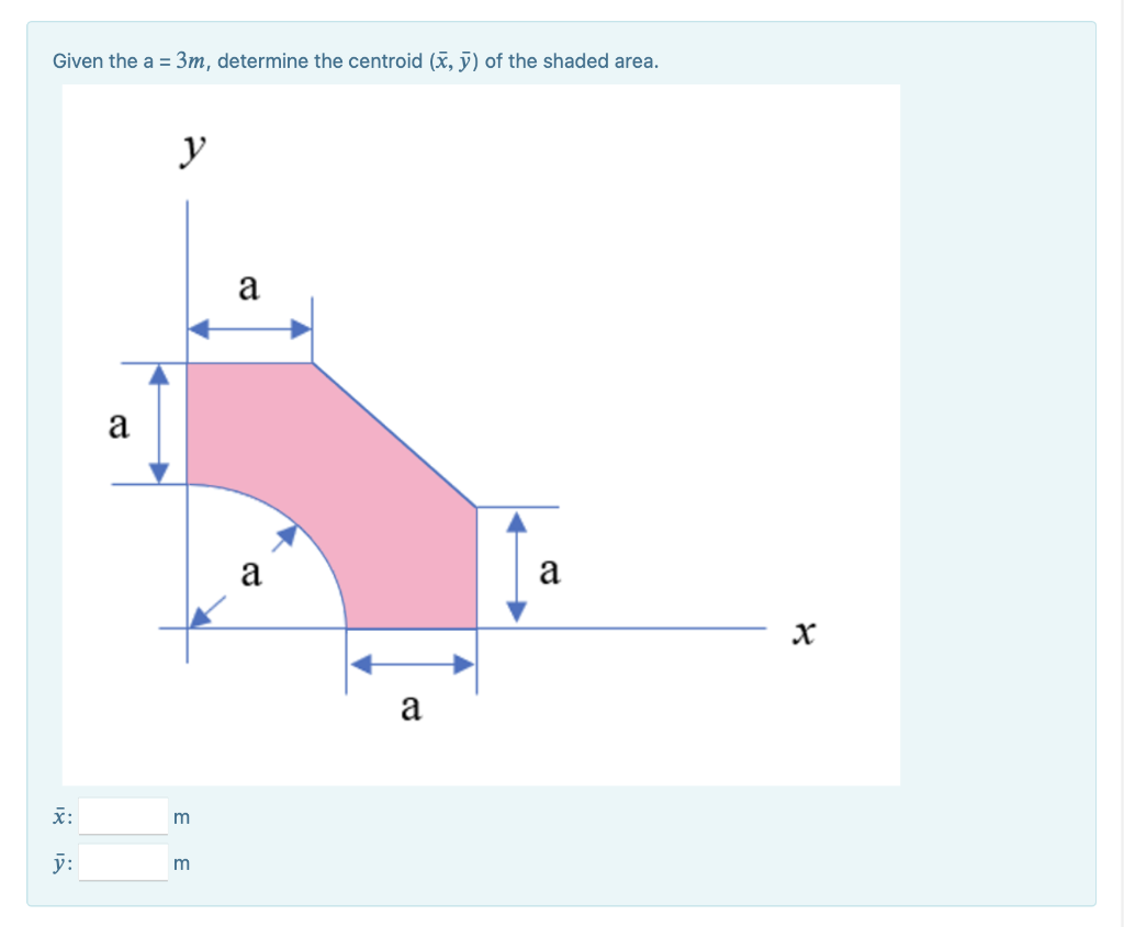 Solved Given the a=3m, determine the centroid (xˉ,yˉ) of the | Chegg.com