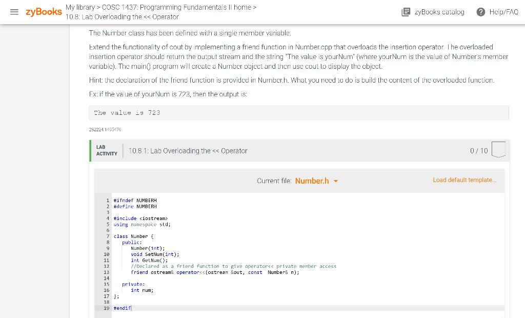 Solved The Number class has been defined with a single | Chegg.com