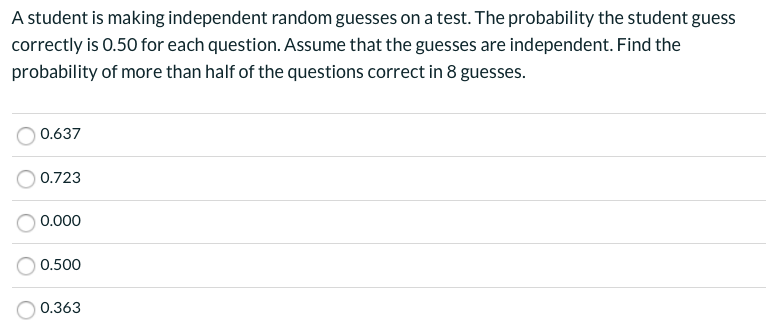 Solved A student is making independent random guesses on a | Chegg.com