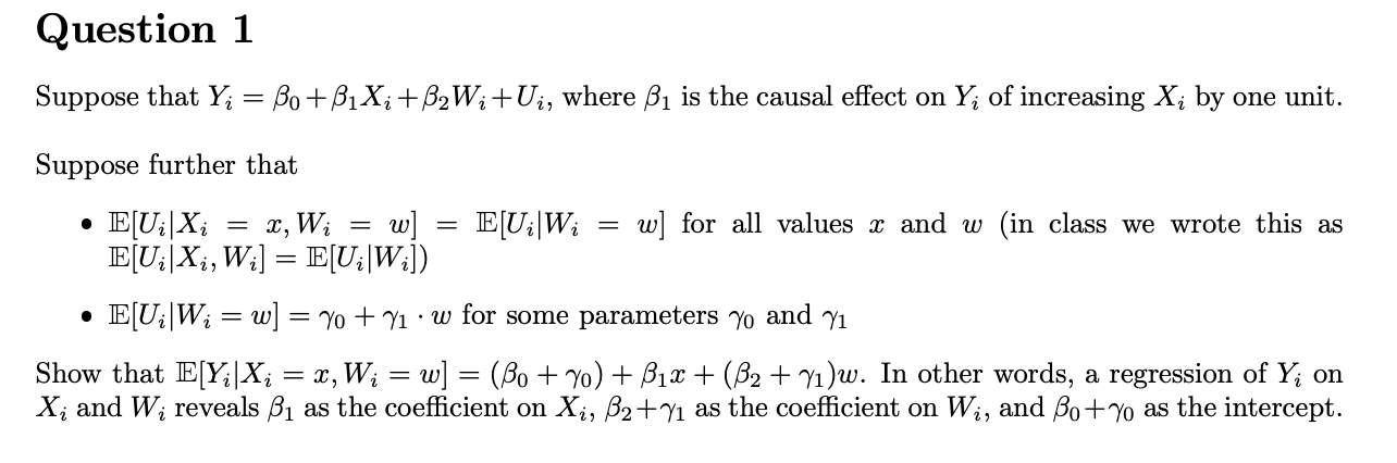 Question 1 Suppose That Yį Bo B1x B2wi Ui Where