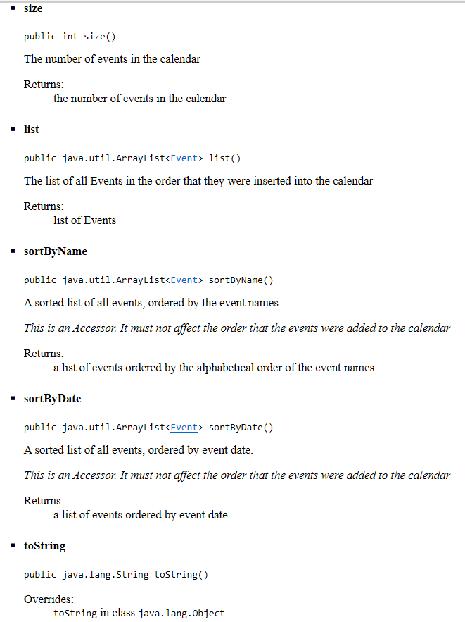 Solved Java TRAPSCalendar.html describes a class that | Chegg.com