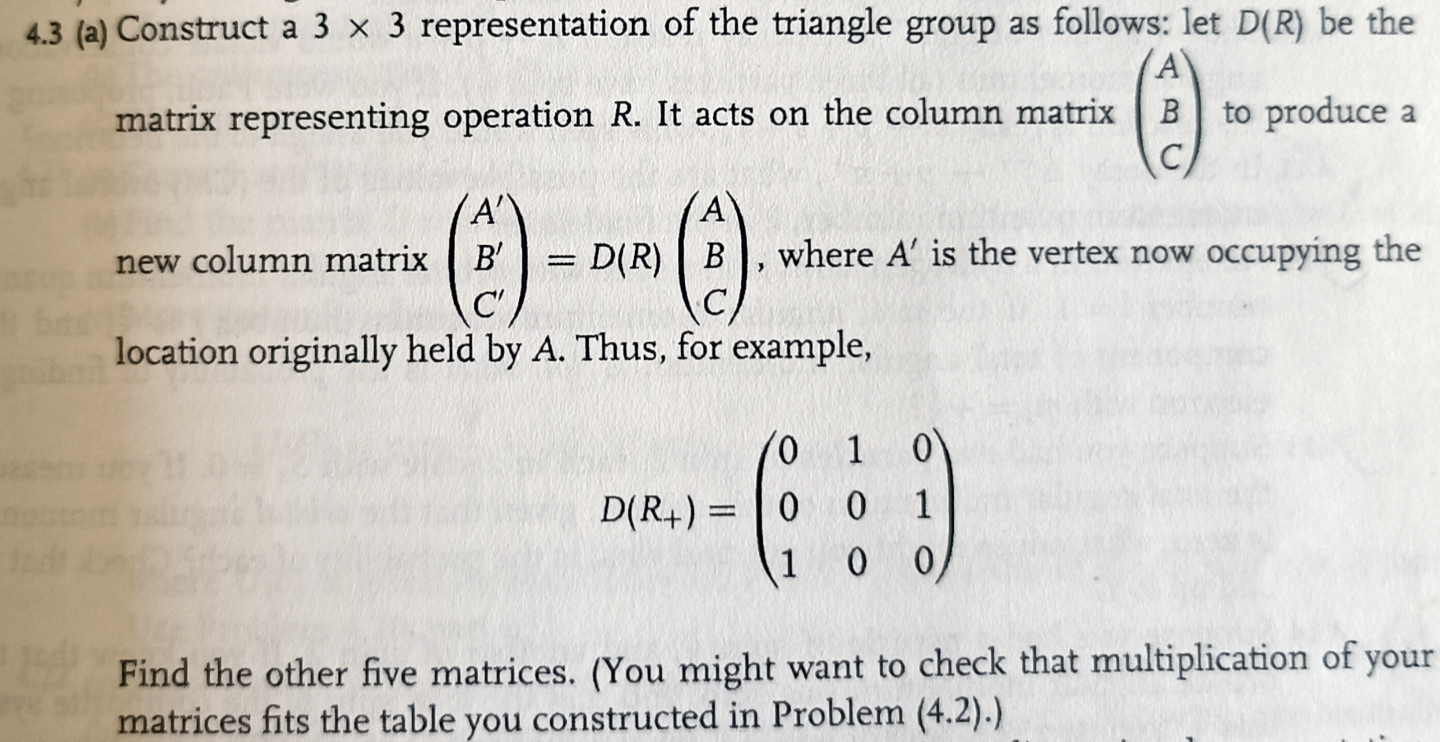 Solved 4.3 (a) Construct a 3×3 representation of the | Chegg.com