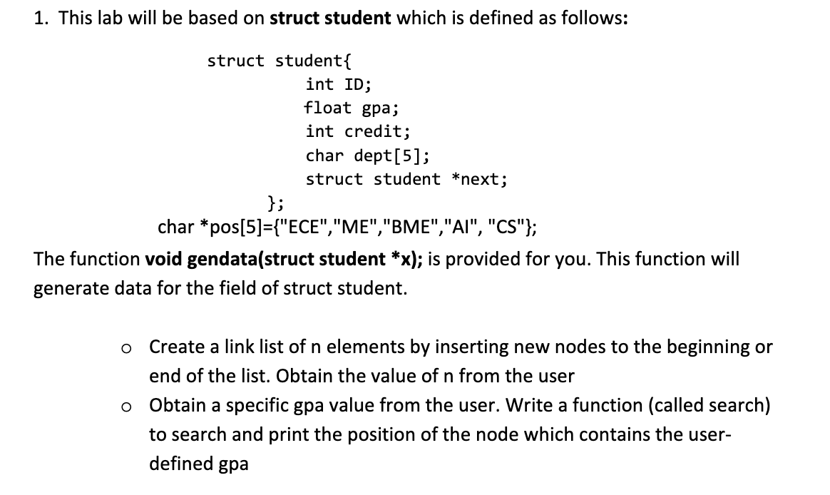 Solved void fillData(struct student* X) { int i; int numb; | Chegg.com