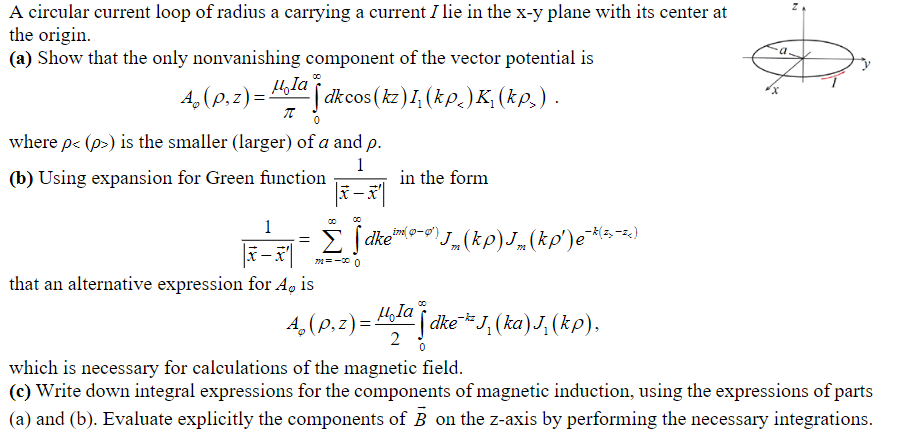 Solved A circular current loop of radius a carrying a | Chegg.com