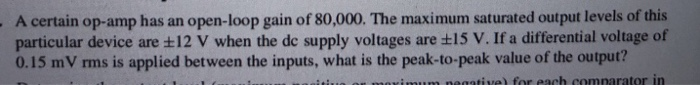 Solved A certain op-amp has an open-loop gain of 80,000. The | Chegg.com