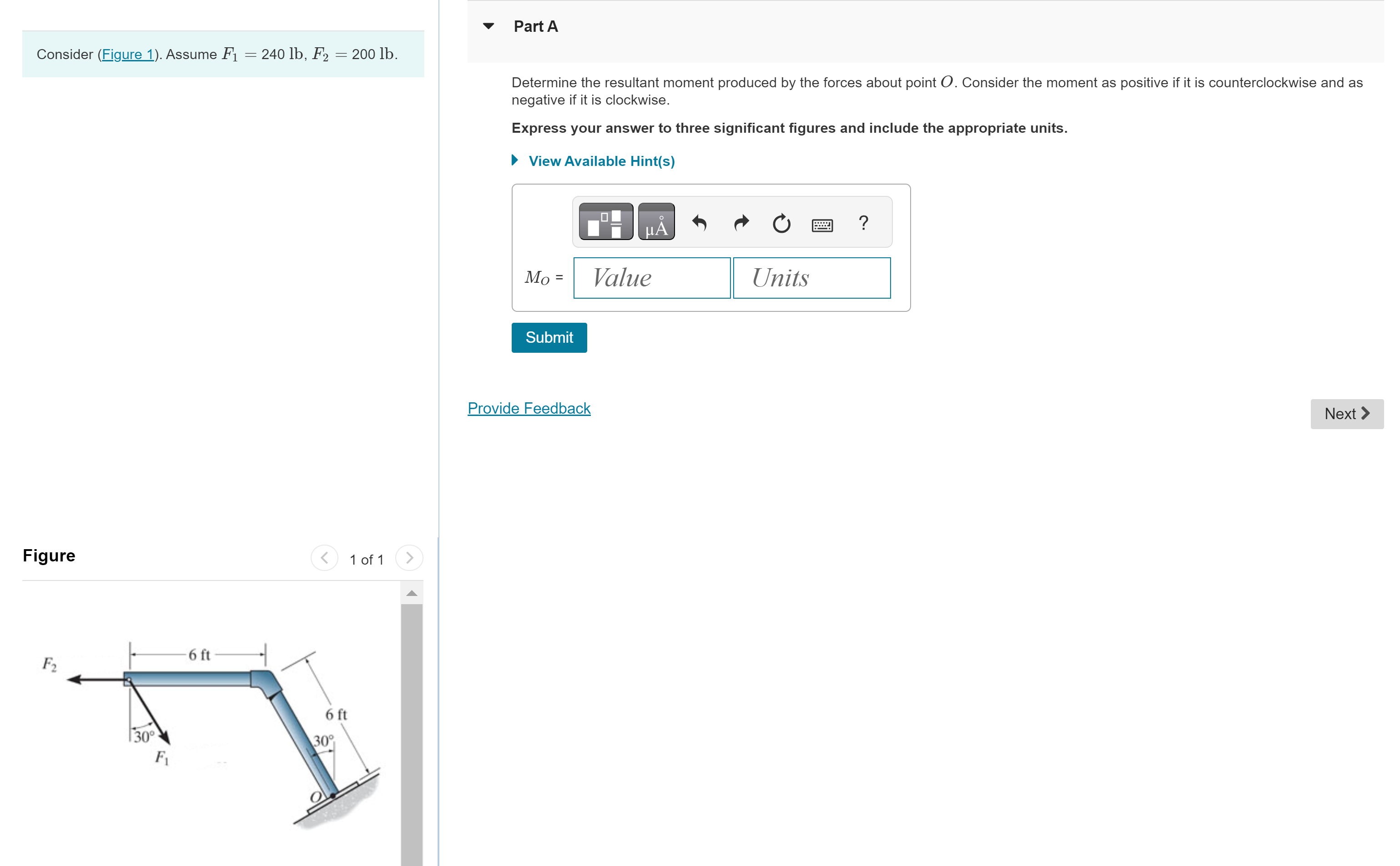 Solved Consider (Figure 1). ﻿Assume F1=240lb,F2=200lb.Part | Chegg.com