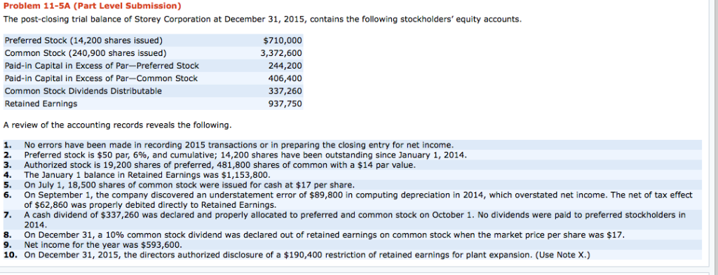 Solved Problem 11-5A (Part Level Submission) The | Chegg.com