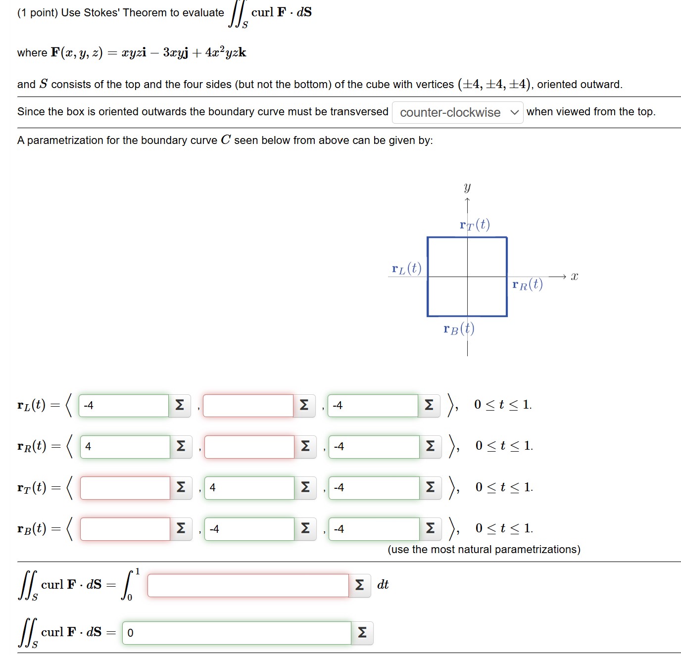 Solved (1 ﻿point) ﻿Use Stokes' Theorem to ﻿evaluate | Chegg.com