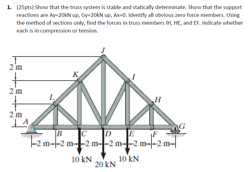 Solved 1. (25pts) Show that the truss system is stable and | Chegg.com
