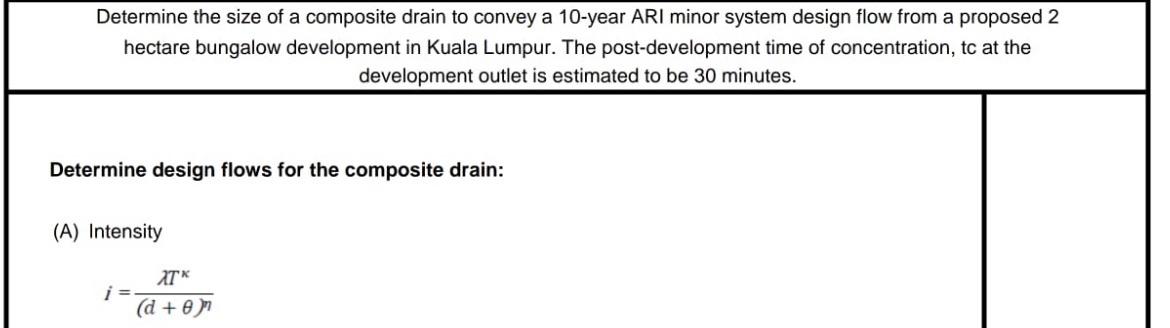 Solved Determine the size of a composite drain to convey a | Chegg.com