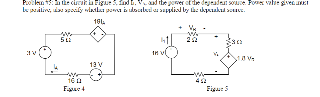 Solved Problem #5: In the circuit in Figure 5 , find I1, VA, | Chegg.com