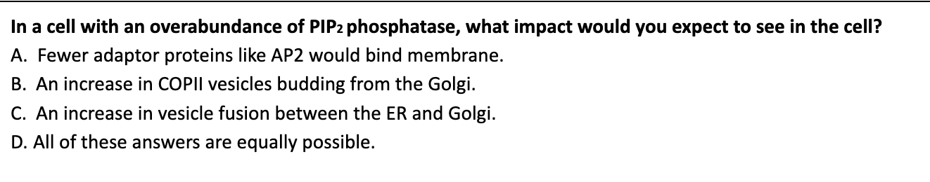 Solved In a cell with an overabundance of PIP2 phosphatase, | Chegg.com