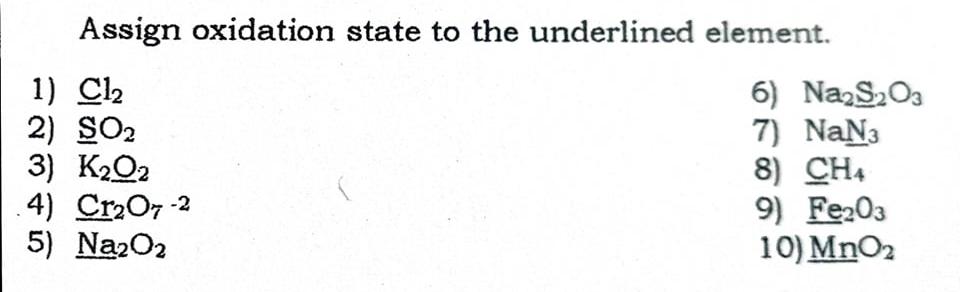 Solved Assign oxidation state to the underlined element. 1) | Chegg.com