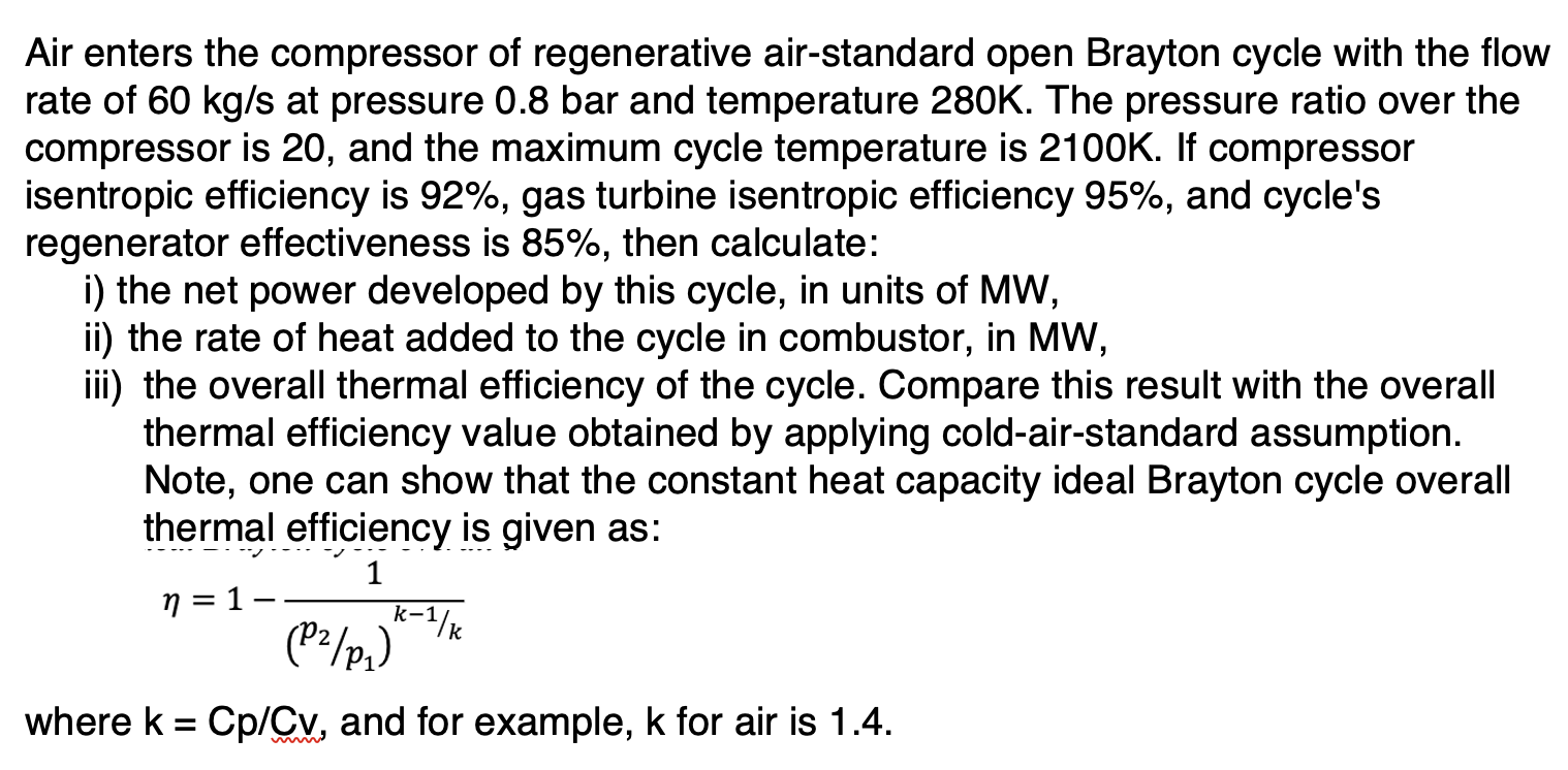 Solved Air enters the compressor of regenerative | Chegg.com