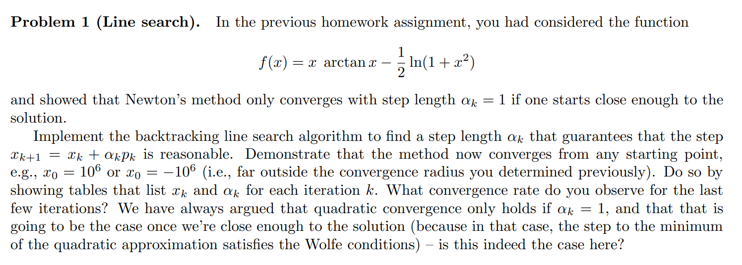 Problem 1 (Line search). In the previous homework | Chegg.com