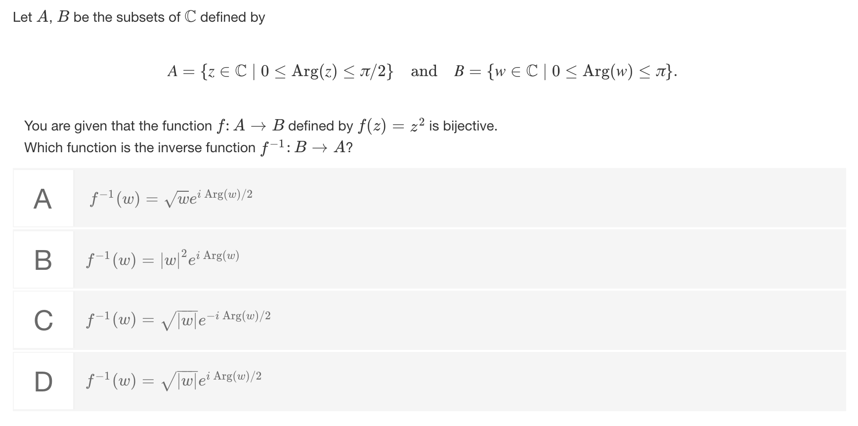 Solved Let A, B be the subsets of C defined by A = {z E C|0 | Chegg.com