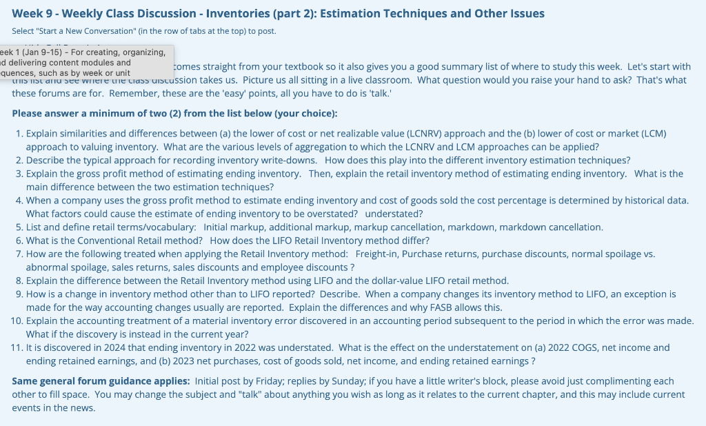 Solved Week 9 - Weekly Class Discussion - Inventories (part | Chegg.com