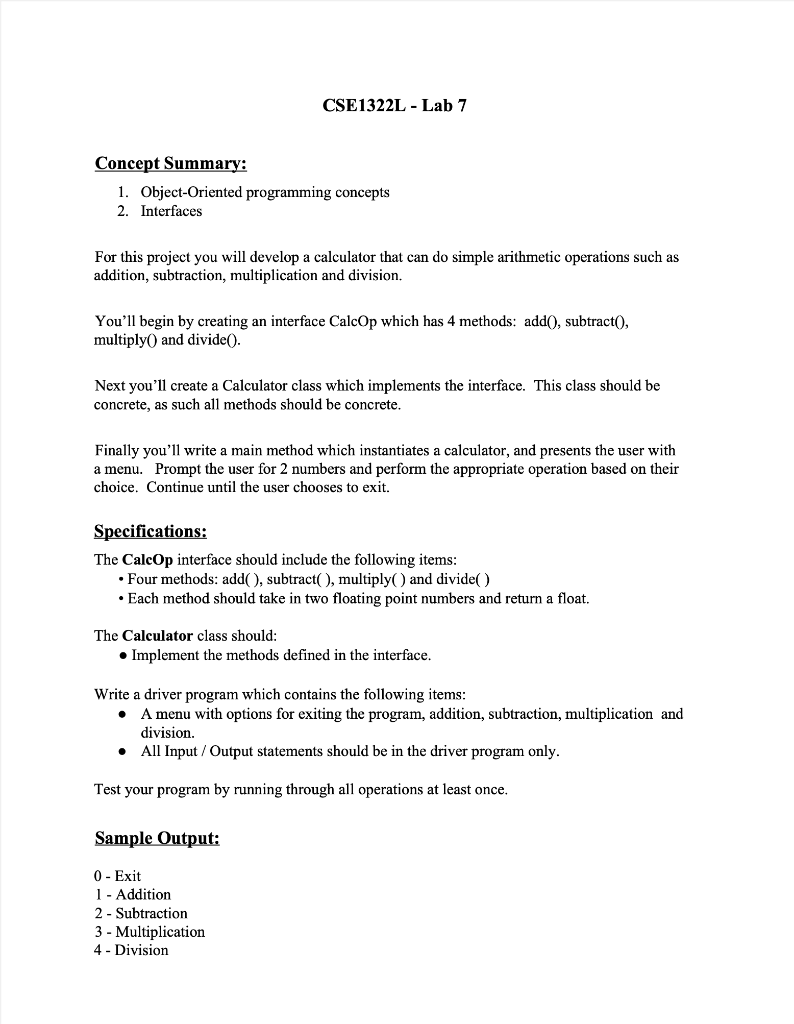 Solved CSE1322L - Lab 7 Concept Summary: 1. Object-Oriented | Chegg.com