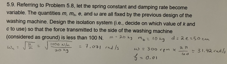 Solved 5.9. Referring to Problem 5.8, let the spring | Chegg.com