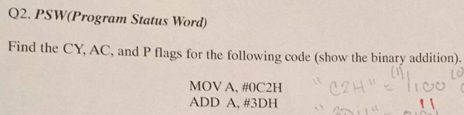Solved 02. PSW(Program Status Word) Find the CY, AC, and P | Chegg.com