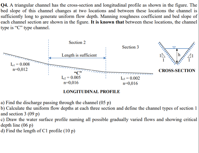 Q4. A triangular channel has the cross-section and | Chegg.com