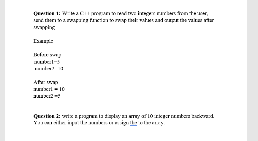 Solved Question 1: Write a C++ program to read two integers | Chegg.com