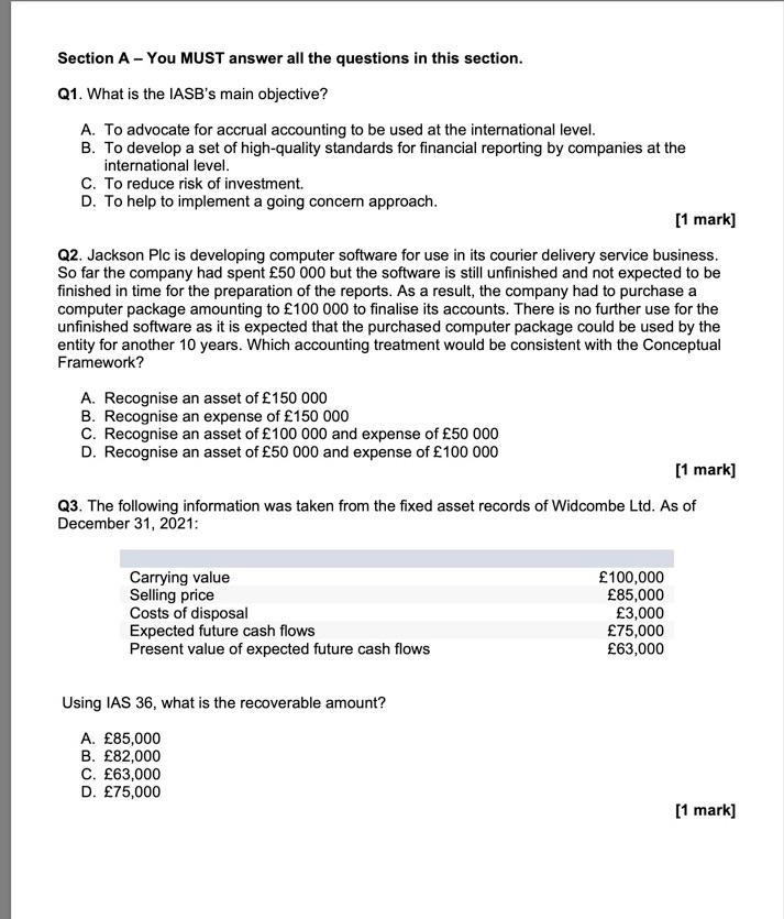 Solved Section A - You MUST answer all the questions in this | Chegg.com