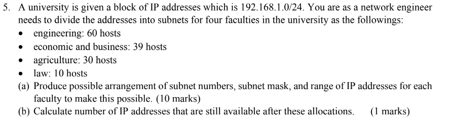 Solved 5. A university is given a block of IP addresses | Chegg.com