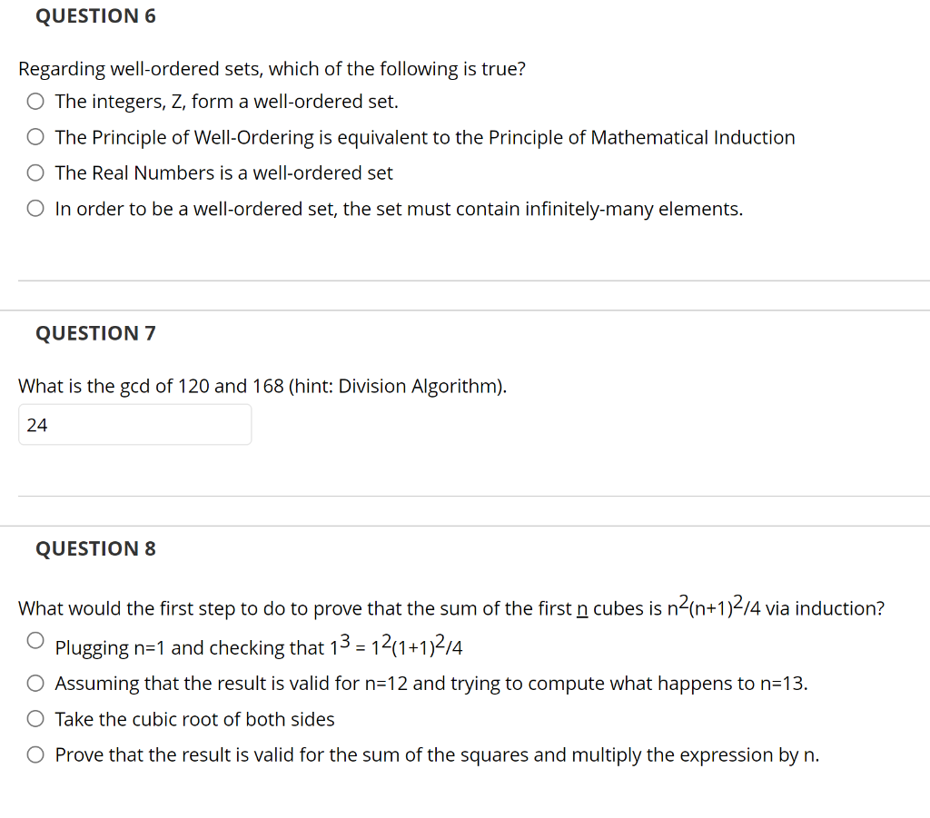 Solved QUESTION 6 Regarding well-ordered sets, which of the | Chegg.com