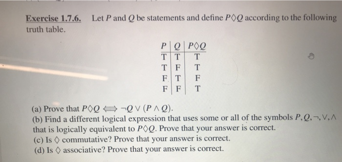 Solved Let P and Q be statements and define POQ according to | Chegg.com