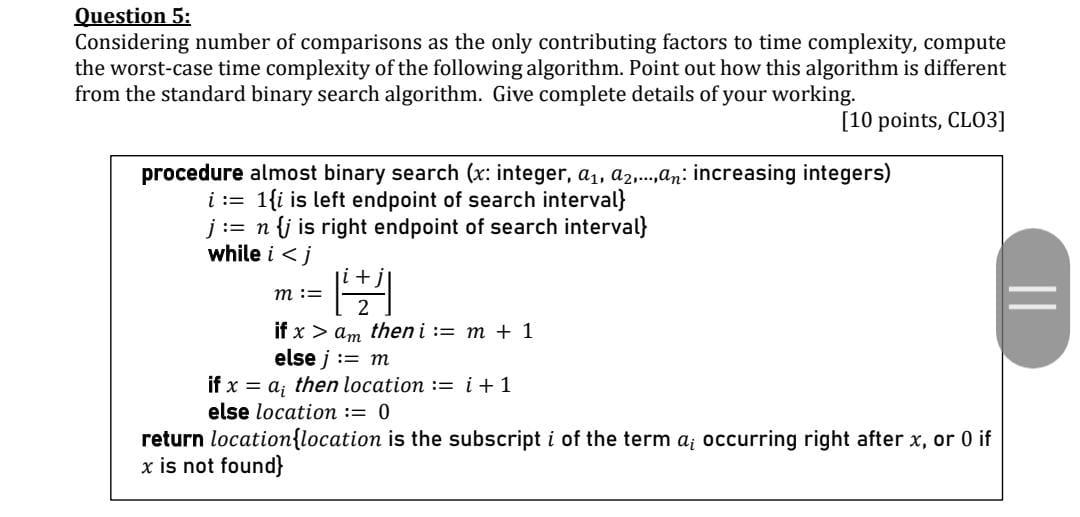 Solved Question 5: Considering number of comparisons as the | Chegg.com
