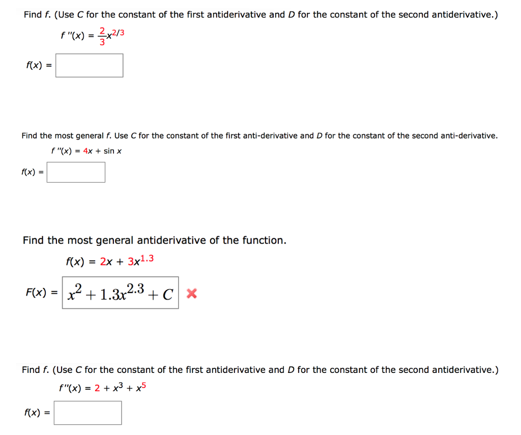 Solved Find F Use C For The Constant Of The First Chegg