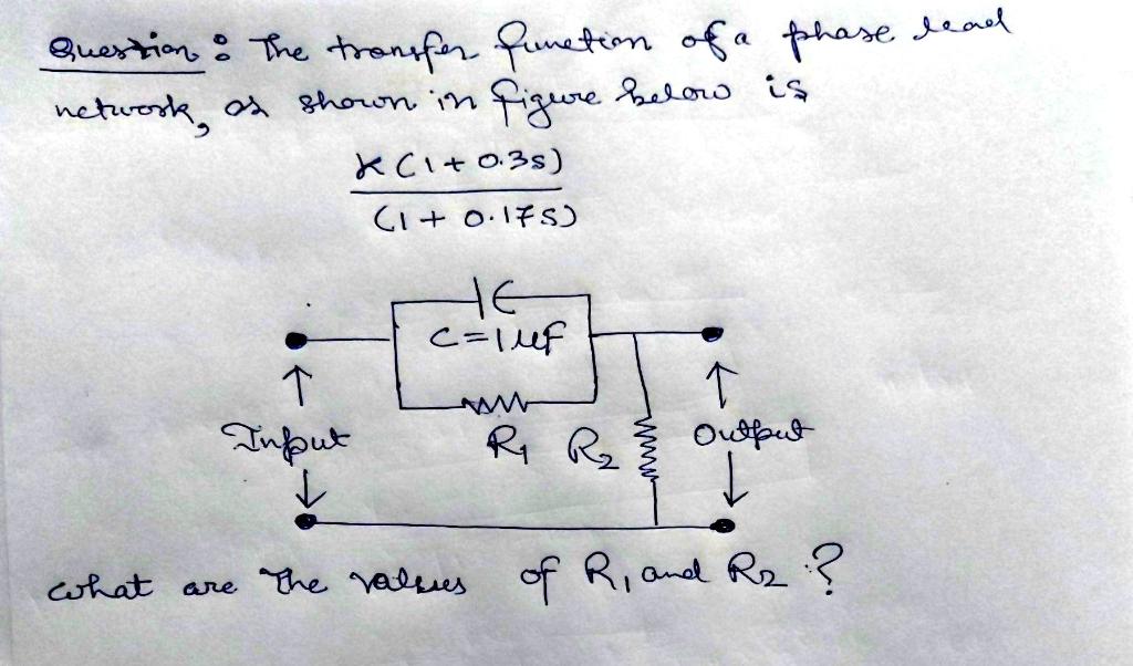 Solved Question. The transfer function of a phase lead | Chegg.com