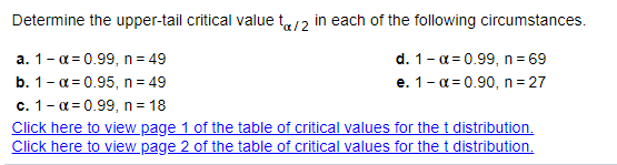 Solved Determine the upper-tail critical value a/2 in each | Chegg.com