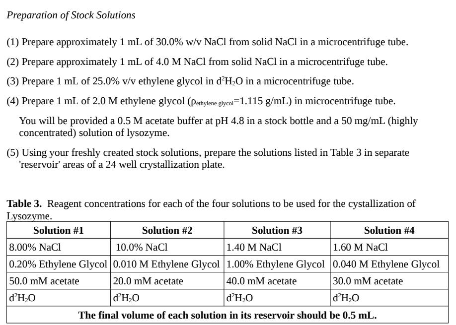 Solved Preparation of Stock Solutions (1) Prepare | Chegg.com