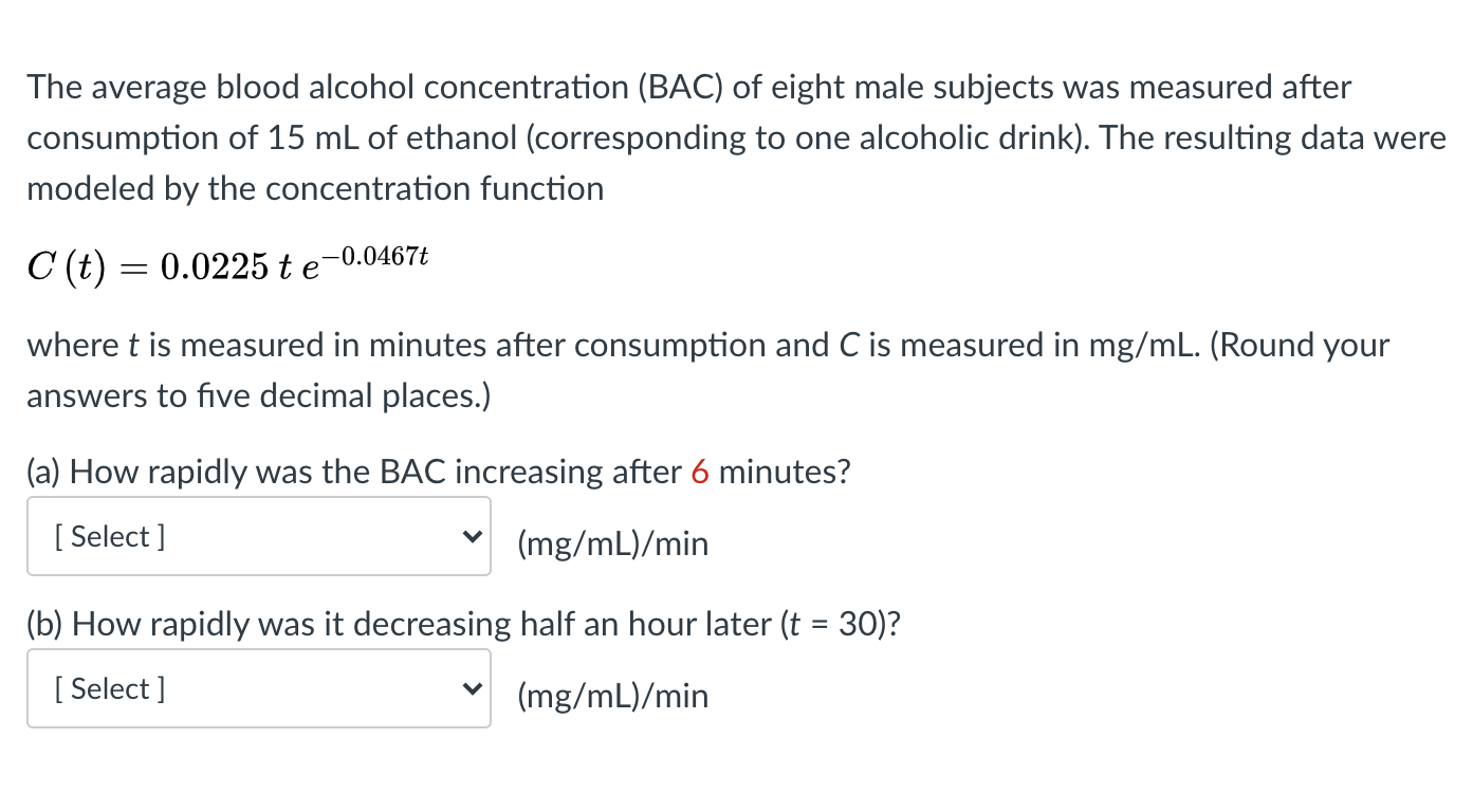 Solved The average blood alcohol concentration (BAC) of | Chegg.com
