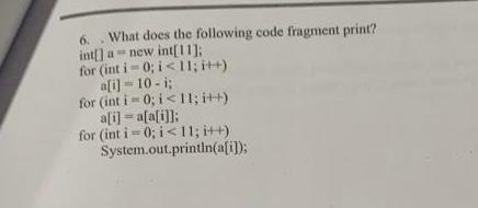 Solved 6. What does the following code fragment print? int[] | Chegg.com