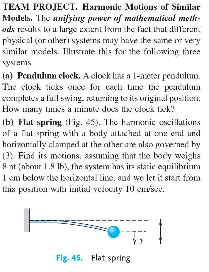 Solved TEAM PROJECT. Harmonic Motions of Similar Models. The | Chegg.com